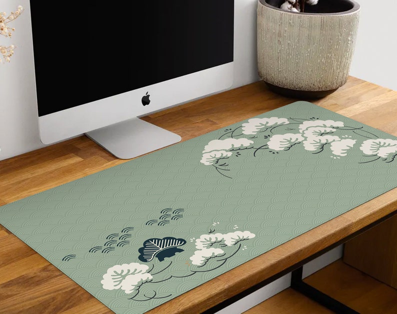 Japanese Desk Mat Sage Green Oriental Pattern Mousepad Xl - Etsy