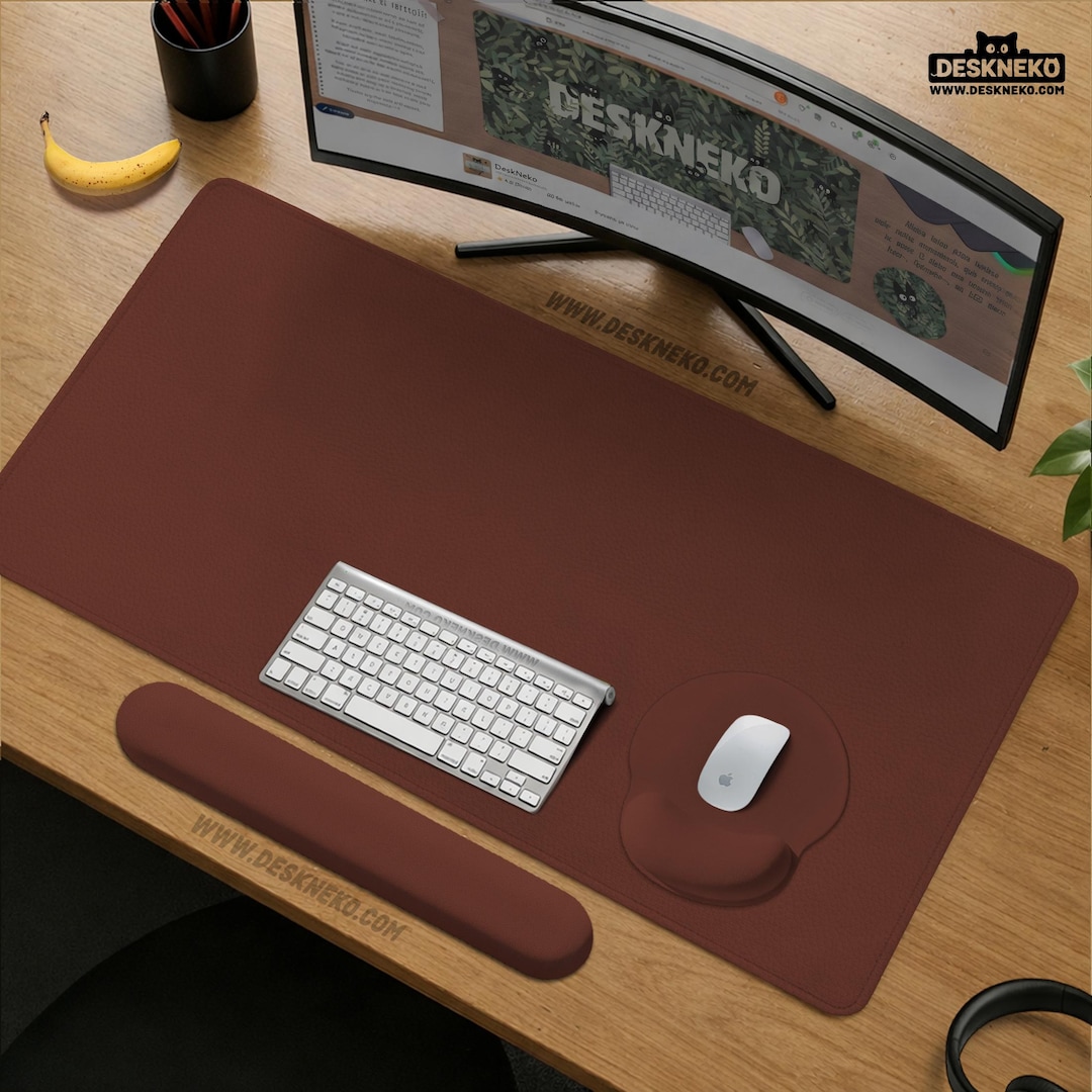 Minimalist Brown Desk Mat Mousepad, Mahogany Desk Pad for Office or ...