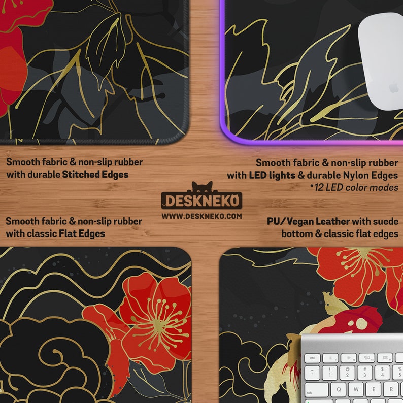 Japanese Desk Mat Koi, Large Mousepad, Black Gold Abstract Oriental Art ...
