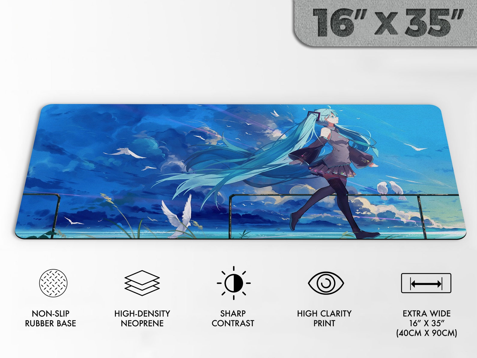 Hatsune Miku Mousepad | XL Rectangular Gaming Mousemat | Extra Large ...