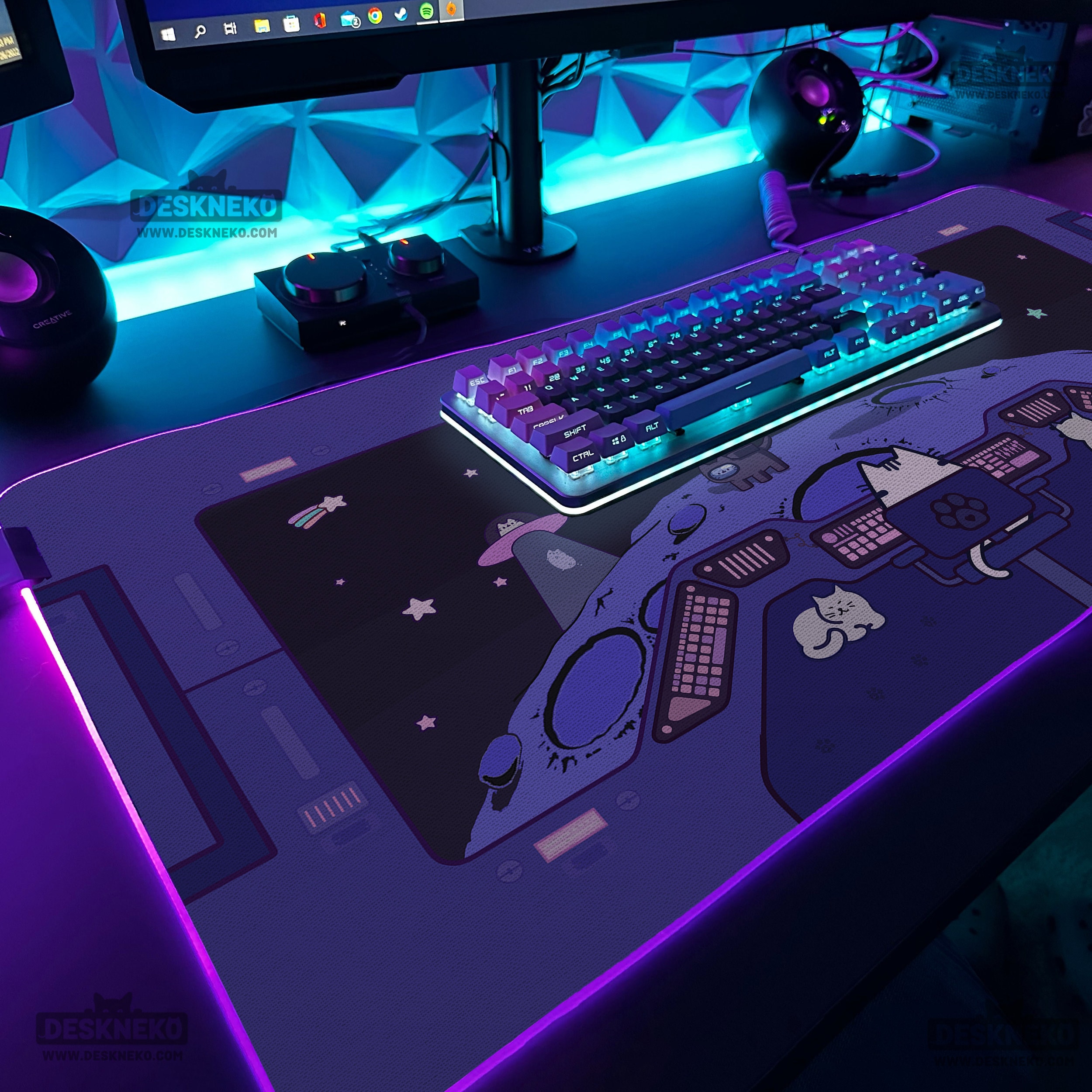 Led Desk Mat Gaming, Space Cat Deskmat, Cute Purple Anime Aesthetic ...