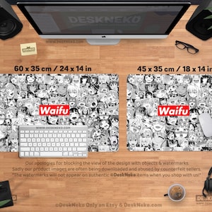 Waifu Desk Mat Ahegao, Anime Girl Mouse Pad Led, Black & White Mousepad ...