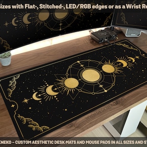 Moon Phases Desk Mat Gold, Celestial Mousepad, Witchy Mouse Pad Large ...