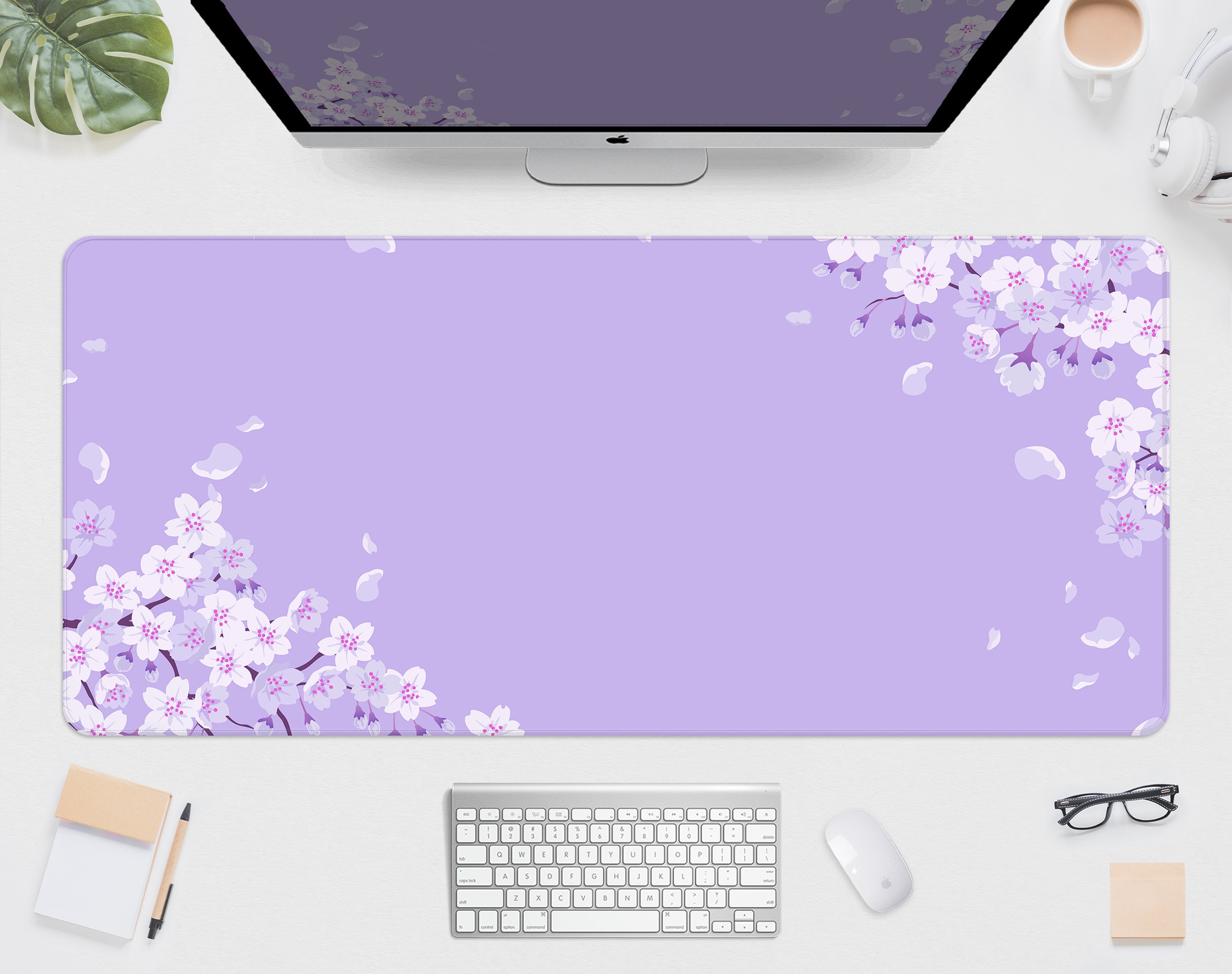 Purple Blossom Deskmat Cute, Pastel Purple Lilac Lavender Cherry Sakura ...