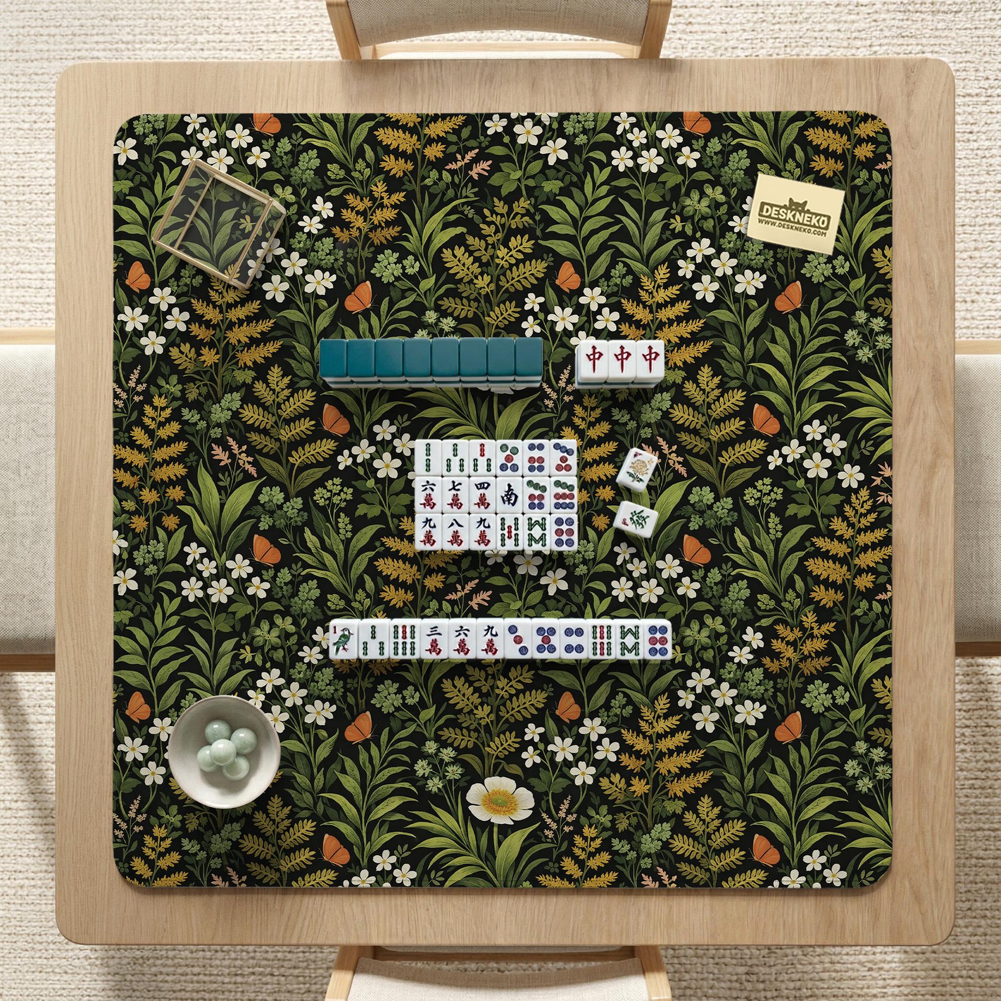 Mahjong Mat, Dark Floral Botanical Table Mat, Wildflower Butterfly ...