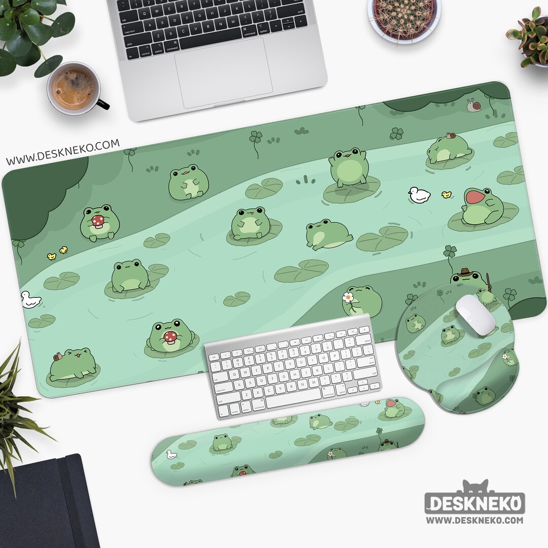 Kawaii Frogs Desk Mat, Cute Mousepad Large, Green Pond Kawai ...