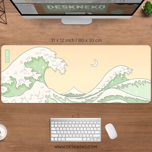 Matcha Desk Mat Great Wave, Japanese Mousepad Kawaii Ocean Aesthetic ...