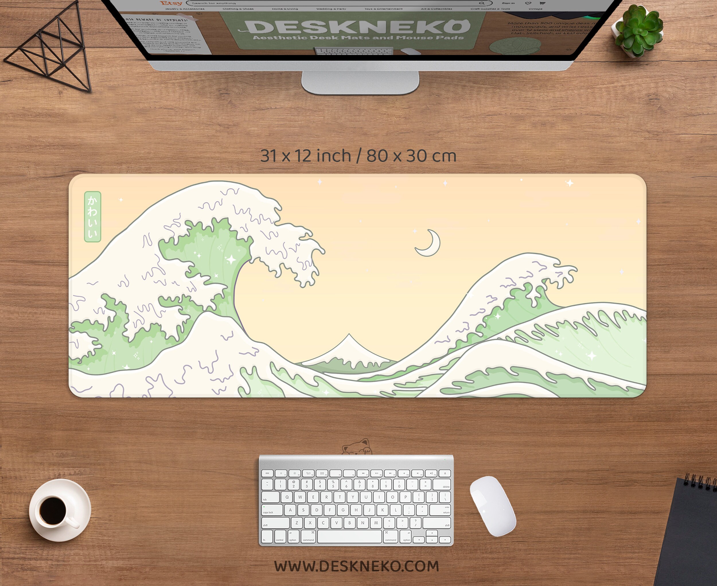 Matcha Desk Mat Great Wave Japanese Mousepad Kawaii Ocean - Etsy Canada