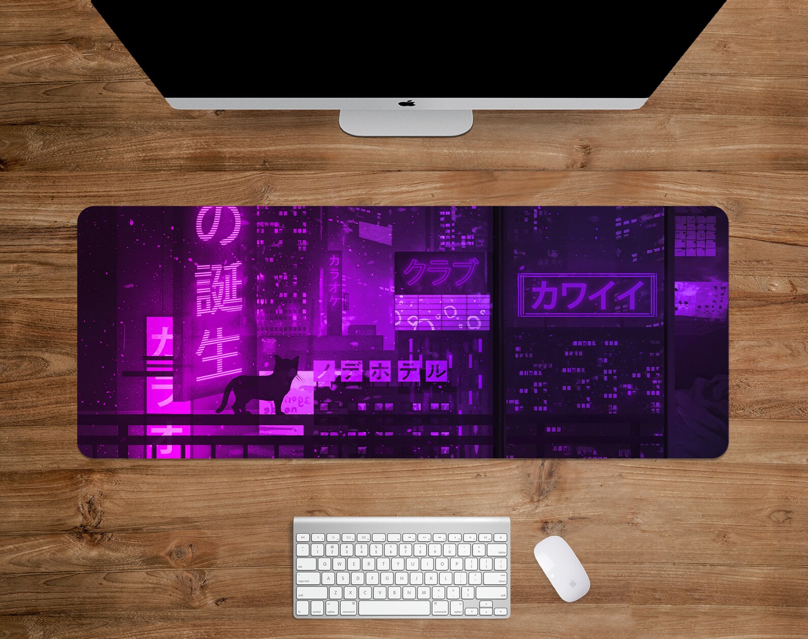 Neon Tokyo Desk Mat City Skyline Mousepad Purple Japanese - Etsy