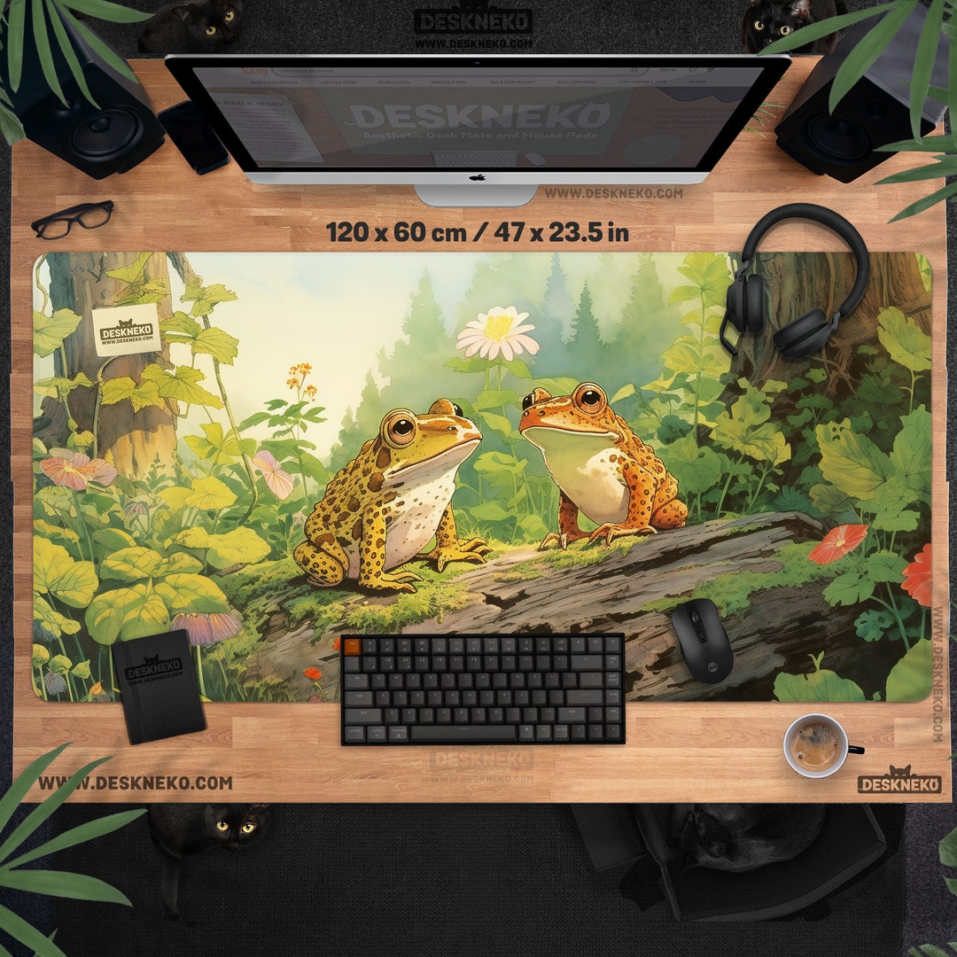 Forest Frogs Desk Mat, Cottagecore Mouse Pad, Green Nature Art, Large ...
