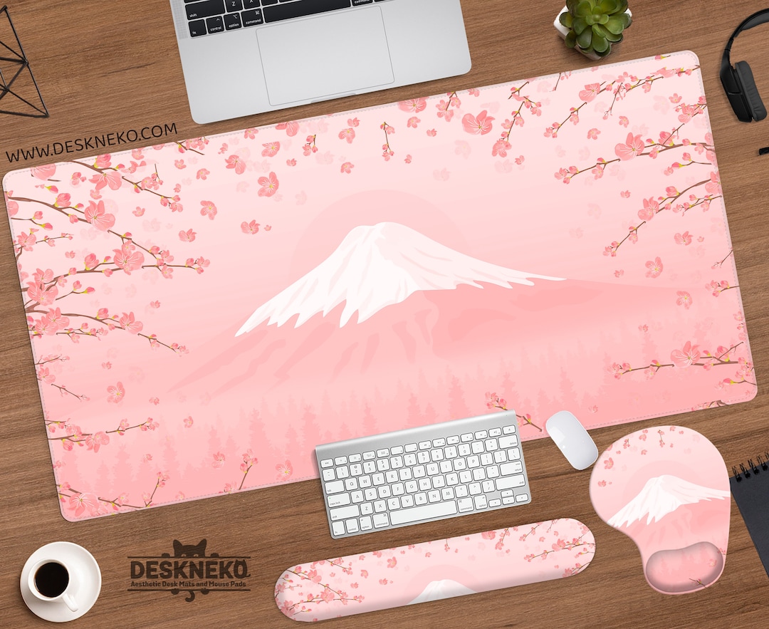 Fuji Desk Mat Cute, Japanese Mousepad Large, Kawaii Deskmat Pastel Pink ...