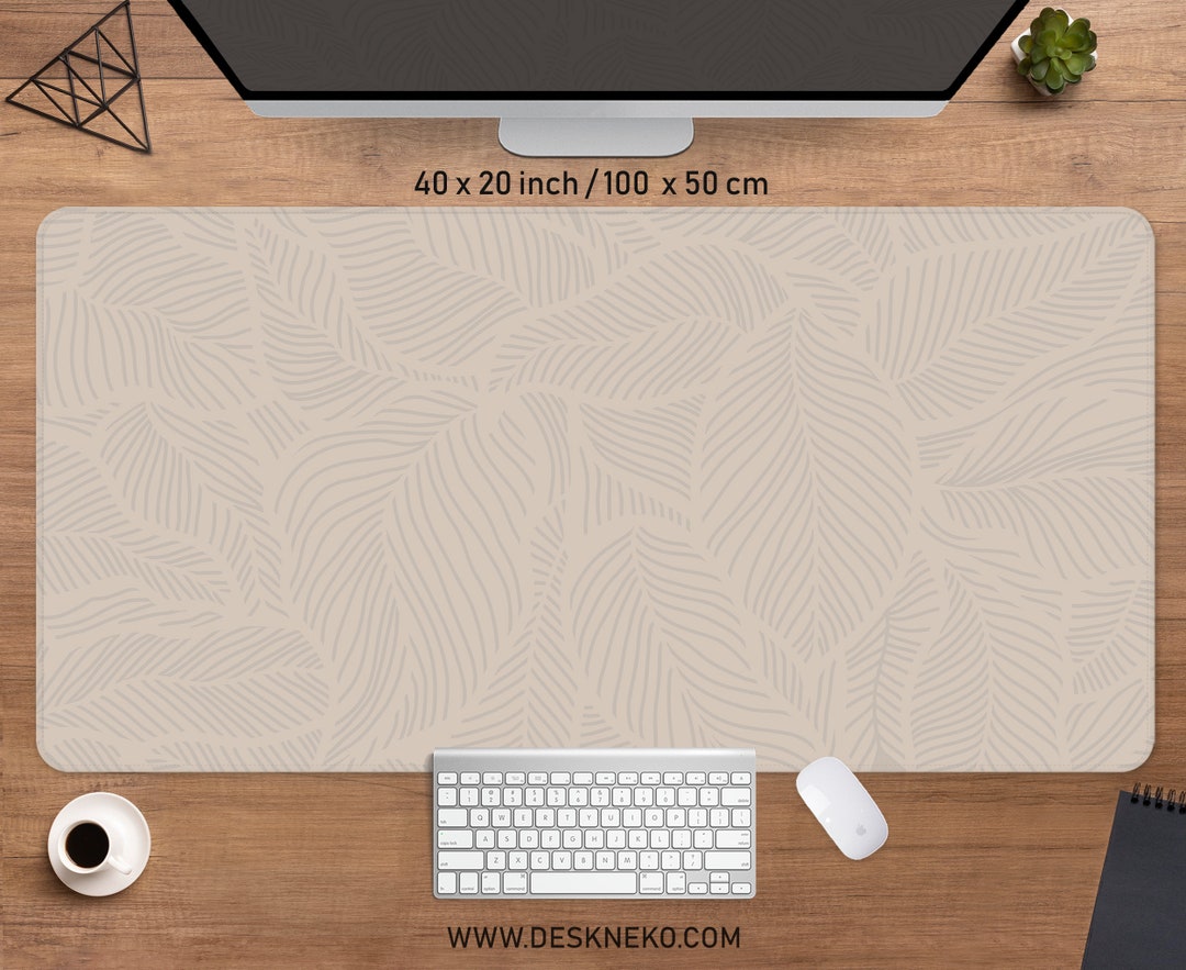 Beige Desk Mat Plant Pattern, Plain Mousepad Neutral Color, Cute Light ...