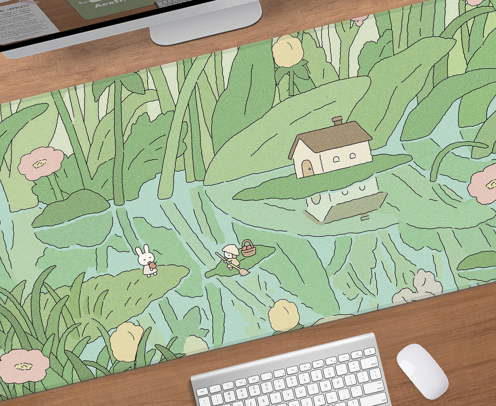 Cute Desk Mat Kawaii, Green Mousepad Aesthetic, Japanese Plants Lily ...