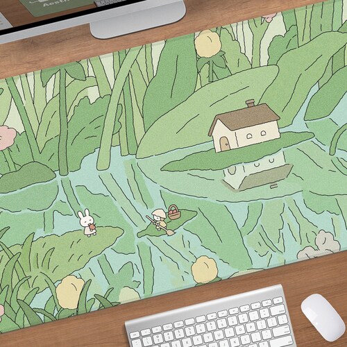 Matcha Green Mousepad Great Wave Kawaii Desk Mat Japanese - Etsy