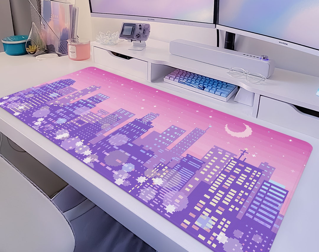 Pixel Vaporwave Mousepad, Neon Tokyo Street 8bit Art, Purple Japanese ...
