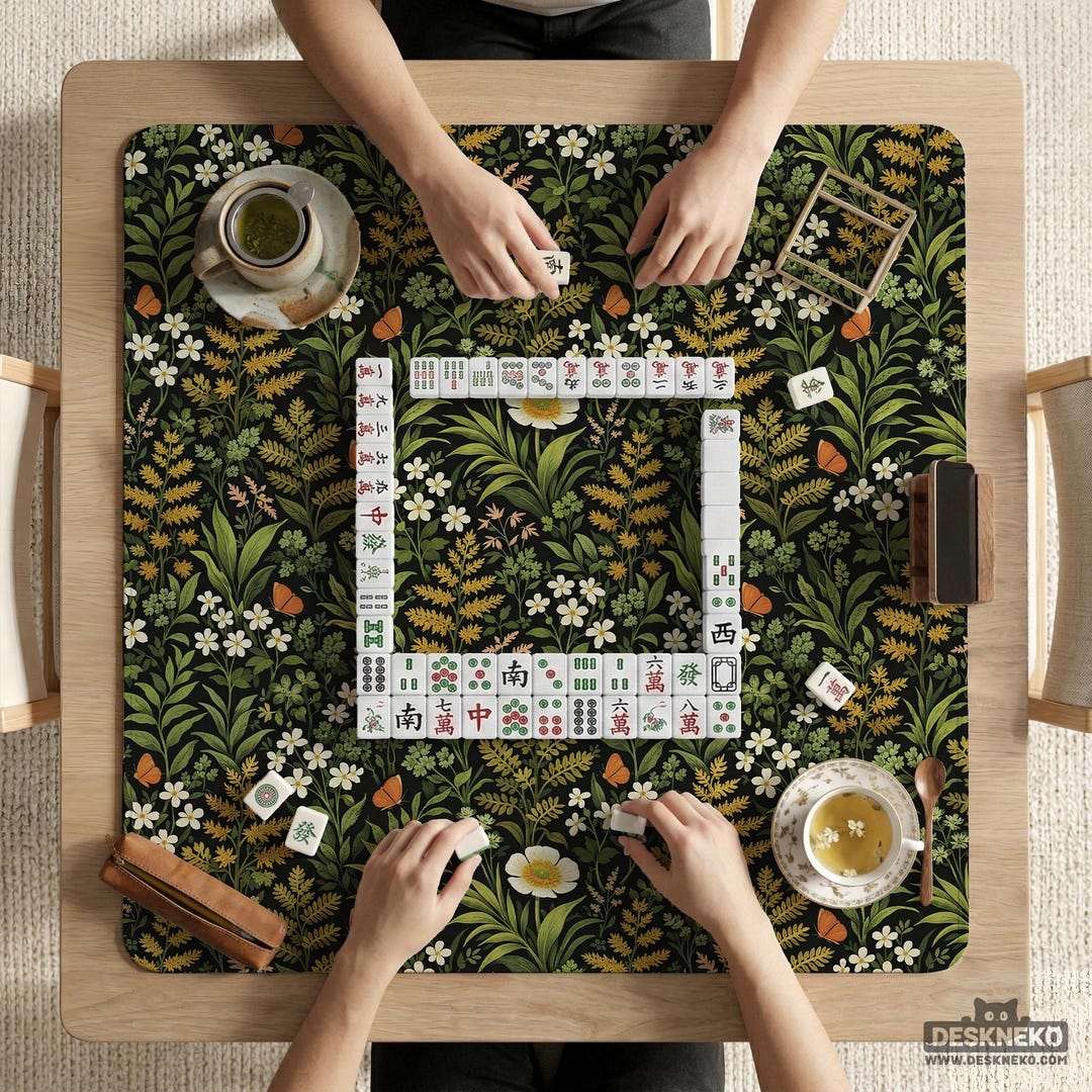 Mahjong Mat, Dark Floral Botanical Table Mat, Wildflower Butterfly ...