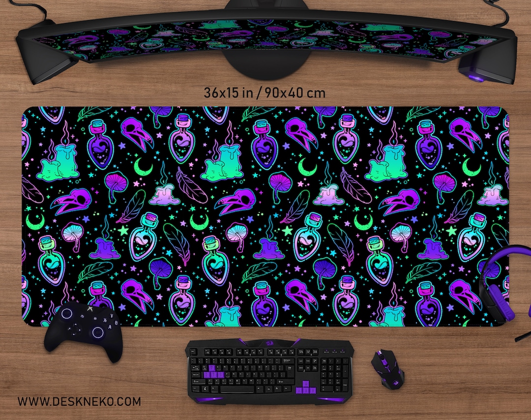 Goth Desk Mat Rgb, Witchy Mousepad Witch, Xxl Gaming Deskmat Led, Dark ...