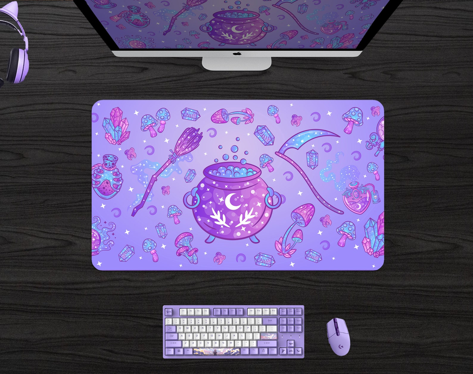 Pastel Witch Desk Mat Cute Kawaii Purple Mousepad Witchy Xxl - Etsy