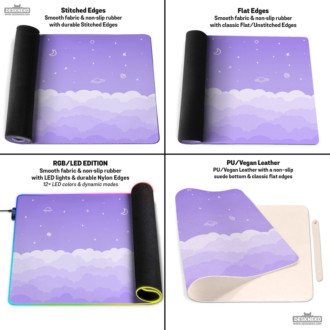Cute Clouds Desk Mat Purple, Large Mousepad Kawaii, Pastel Aesthetic ...