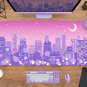 Pixel Vaporwave Mousepad, Neon Tokyo Street 8bit Art, Purple Japanese ...