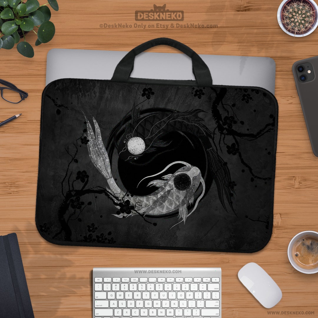 Koi Fish Laptop Sleeve, Black Laptop Bag for Men, Shoulder Strap Handle ...