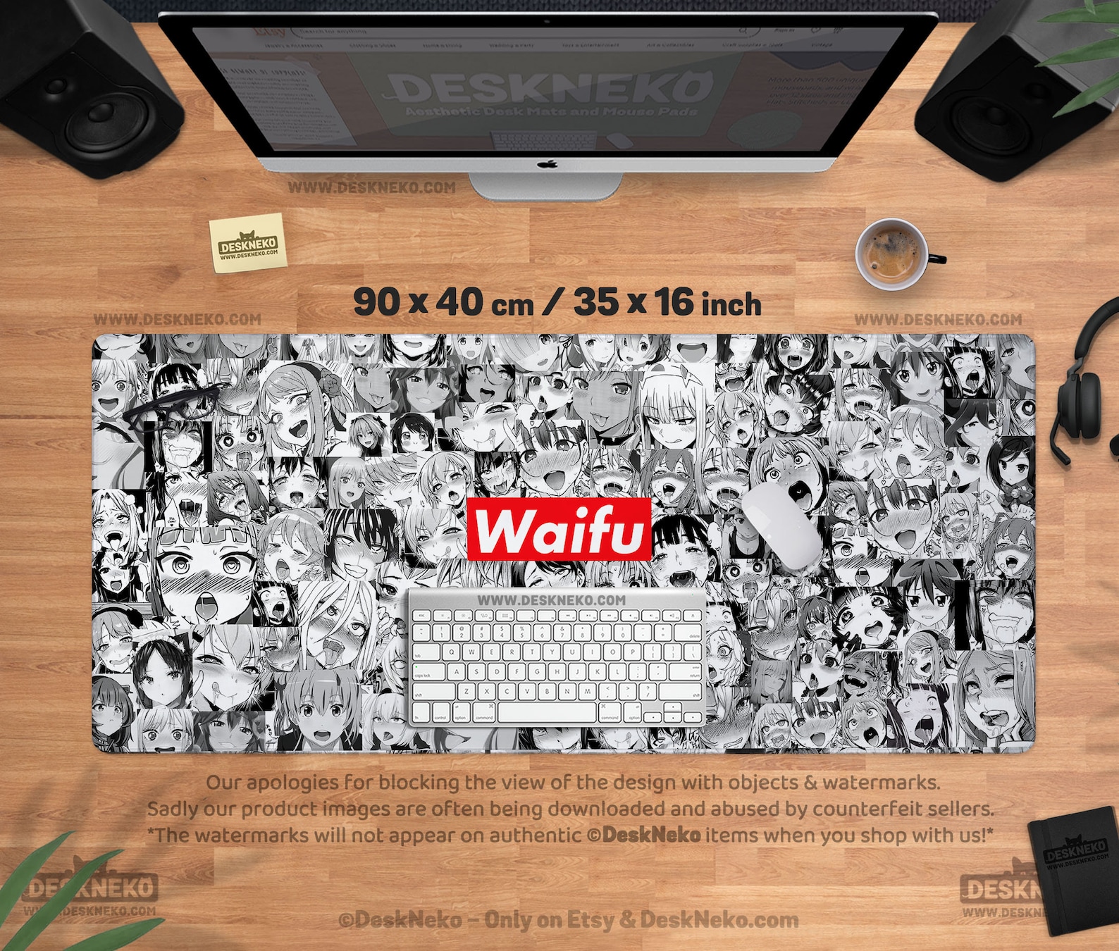 Waifu Desk Mat Ahegao, Anime Girl Mouse Pad Led, Black & White Mousepad ...