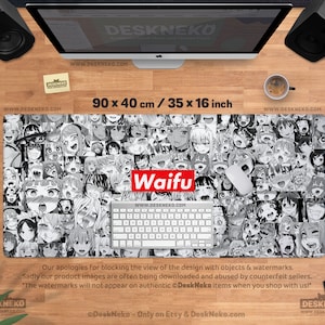 Waifu Desk Mat Ahegao, Anime Girl Mouse Pad Led, Black & White Mousepad ...