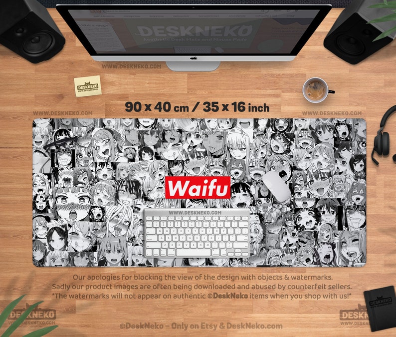 Waifu Desk Mat Ahegao, Anime Girl Mouse Pad Led, Black & White Mousepad ...