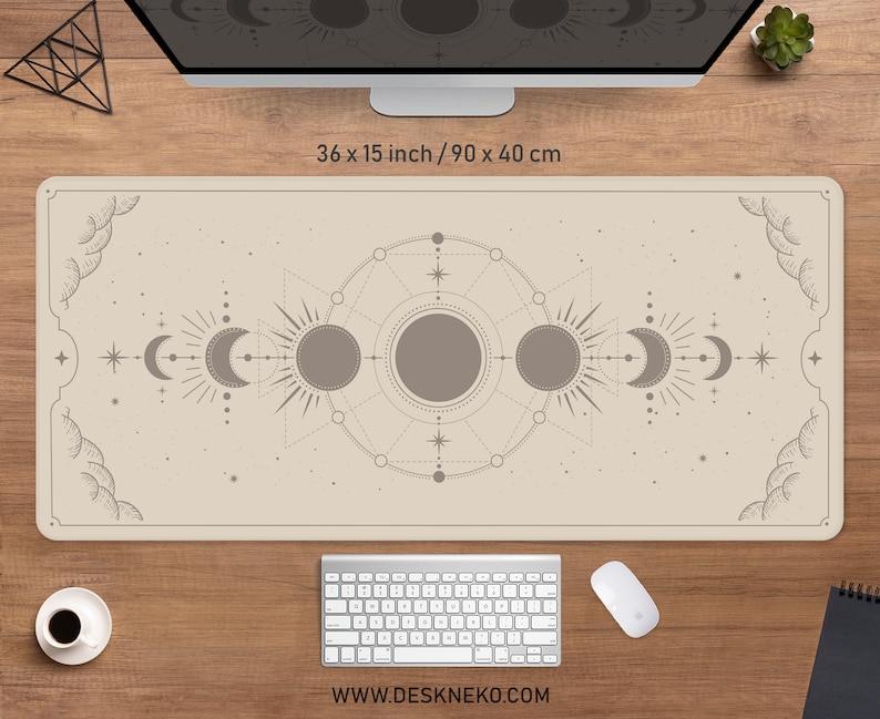 Beige Desk Mat Moon Phases, Light Brown Mousepad Boho, Plain Sage Green ...
