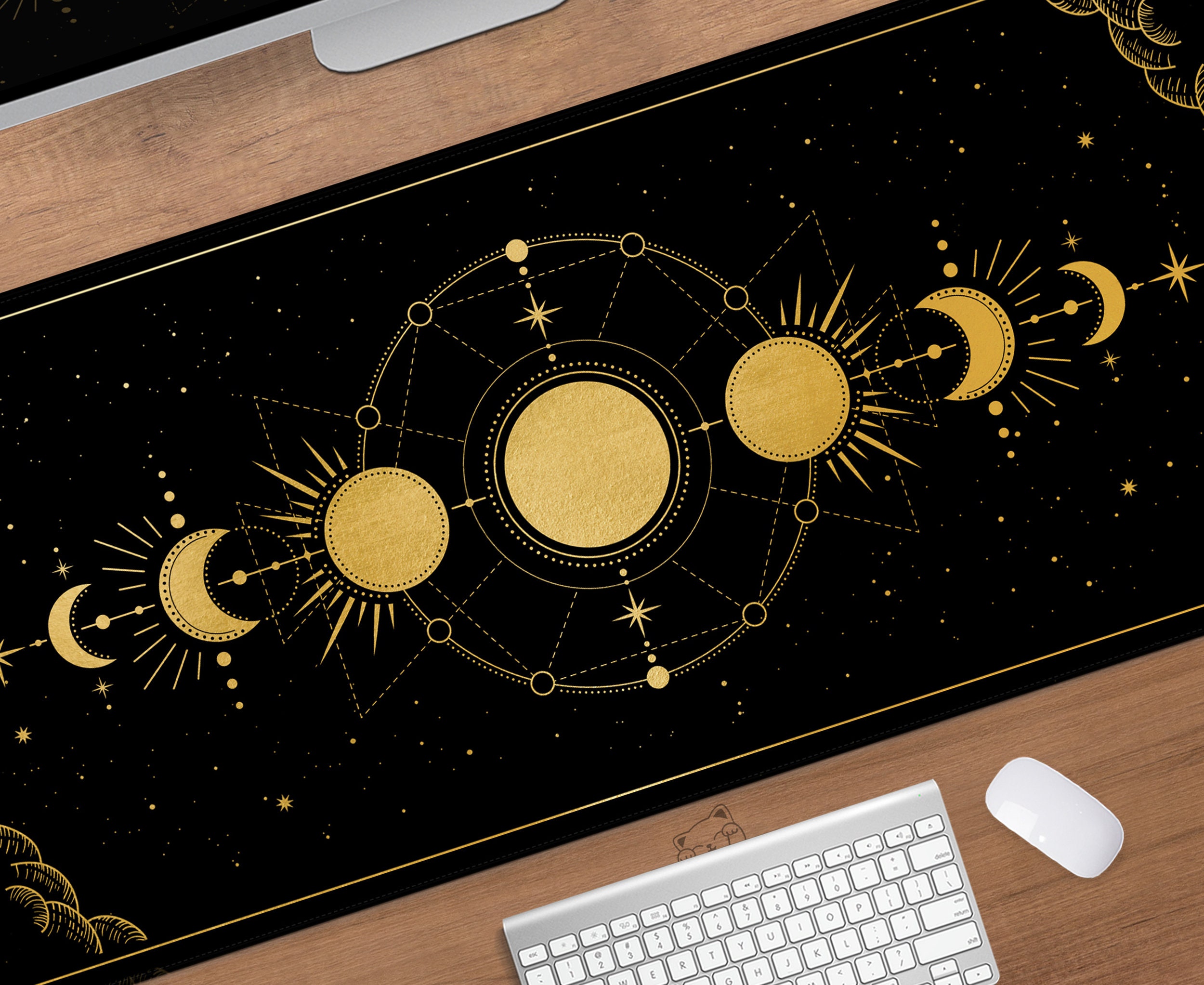Moon Phases Desk Mat Gold, Celestial Mousepad, Witchy Mouse Pad Large ...