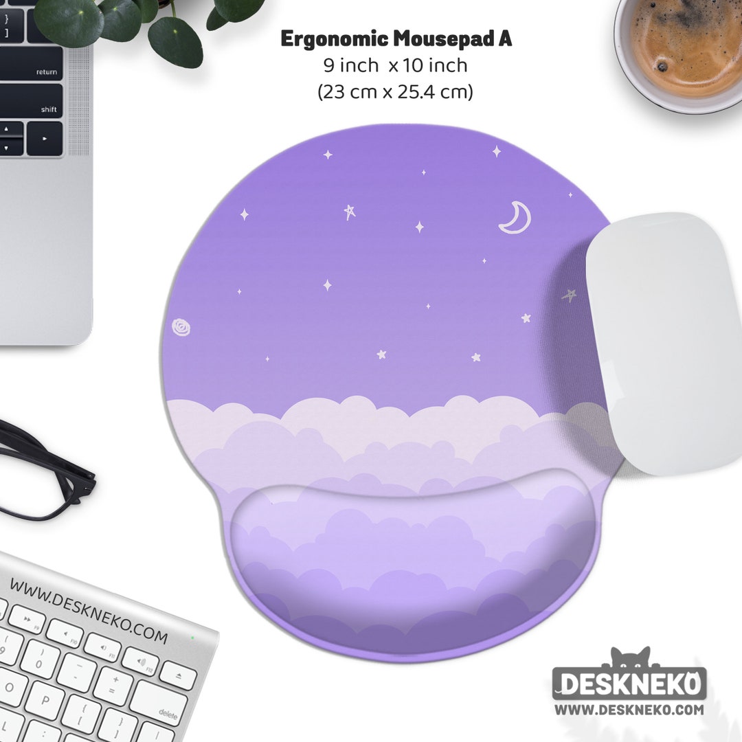 Purple Mousepad With Wrist Rest, Ergonomic Mouse Pad Cute, Kawaii Cloud ...
