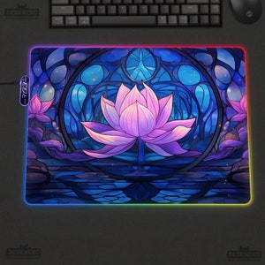 Lotus Flower Mouse Pad LED: Gaming Desk Mat RGB, Large Keyboard Deskmat ...