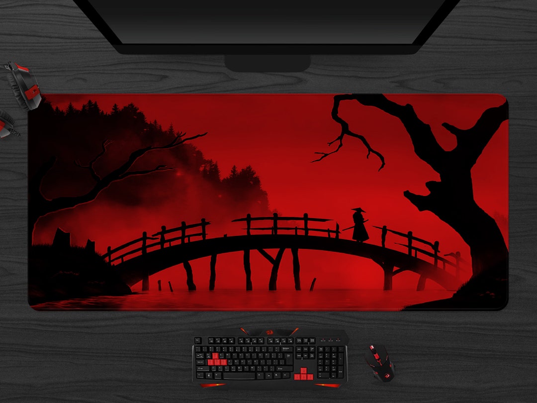Samurai Desk Mat Japanese Gaming Mousepad, Black and Red Mouse Pad Xl ...