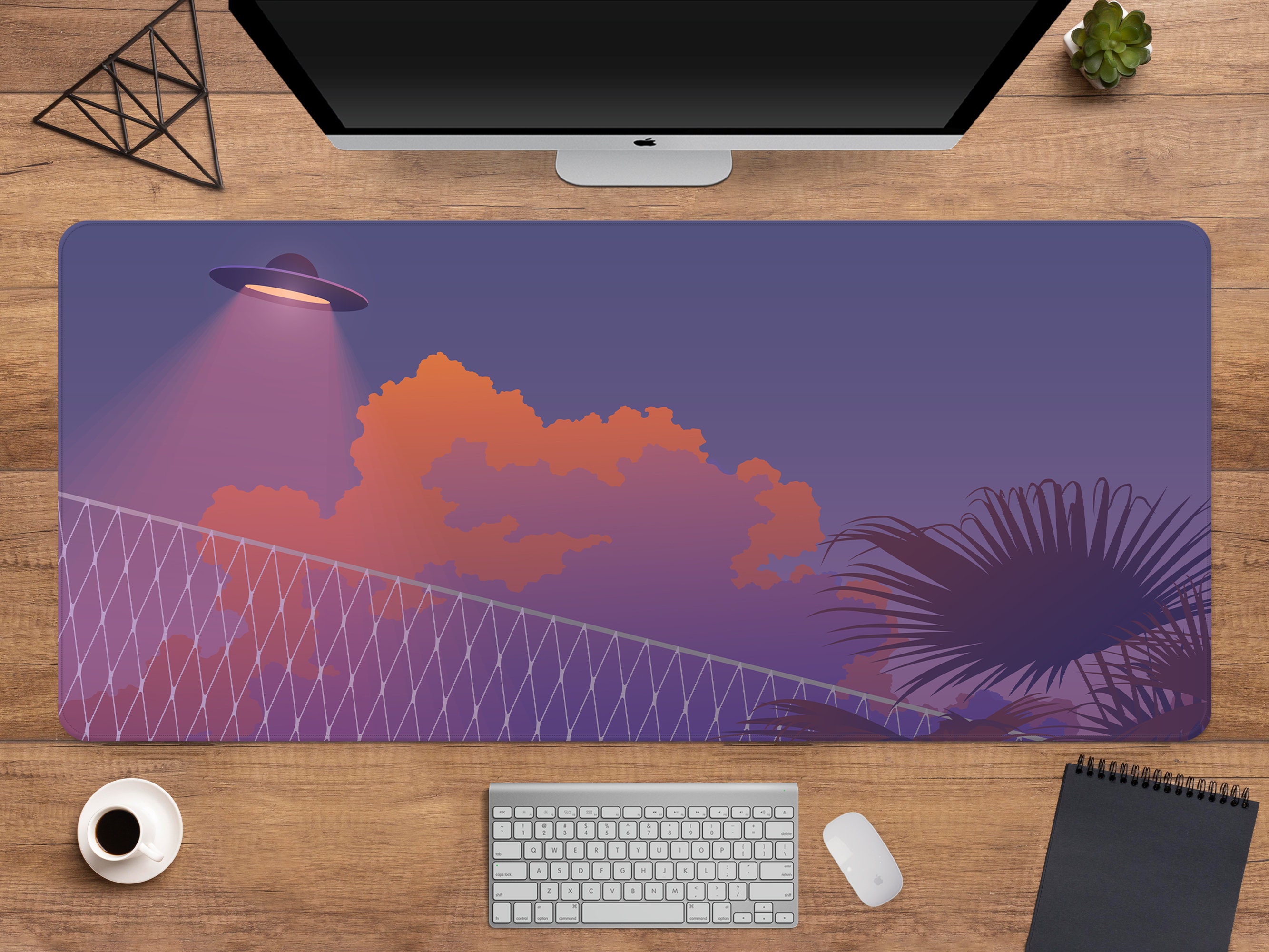 lofi alien abduction Retro UFO Desk Mat lo-fi Anime aesthetics mousepad ...