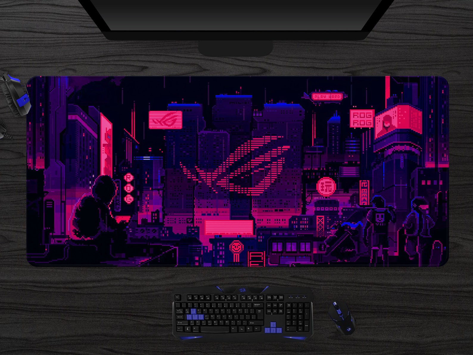Purple Gaming Desk Mat Vaporwave Mousepad Xl Neon Tokyo - Etsy