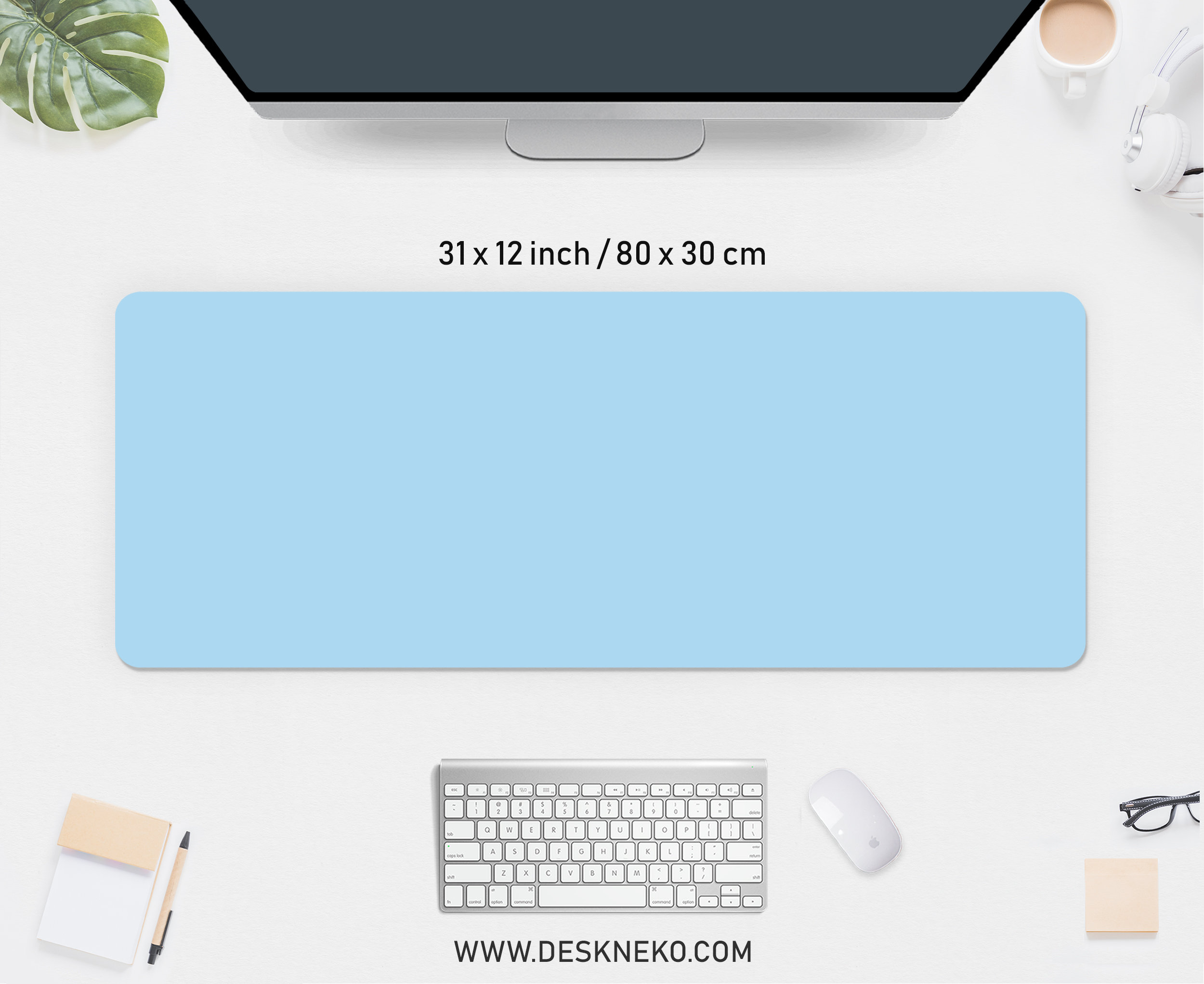 Blue Desk Mat, Custom Color Mousepad Plain Simple, Cute Light Baby ...