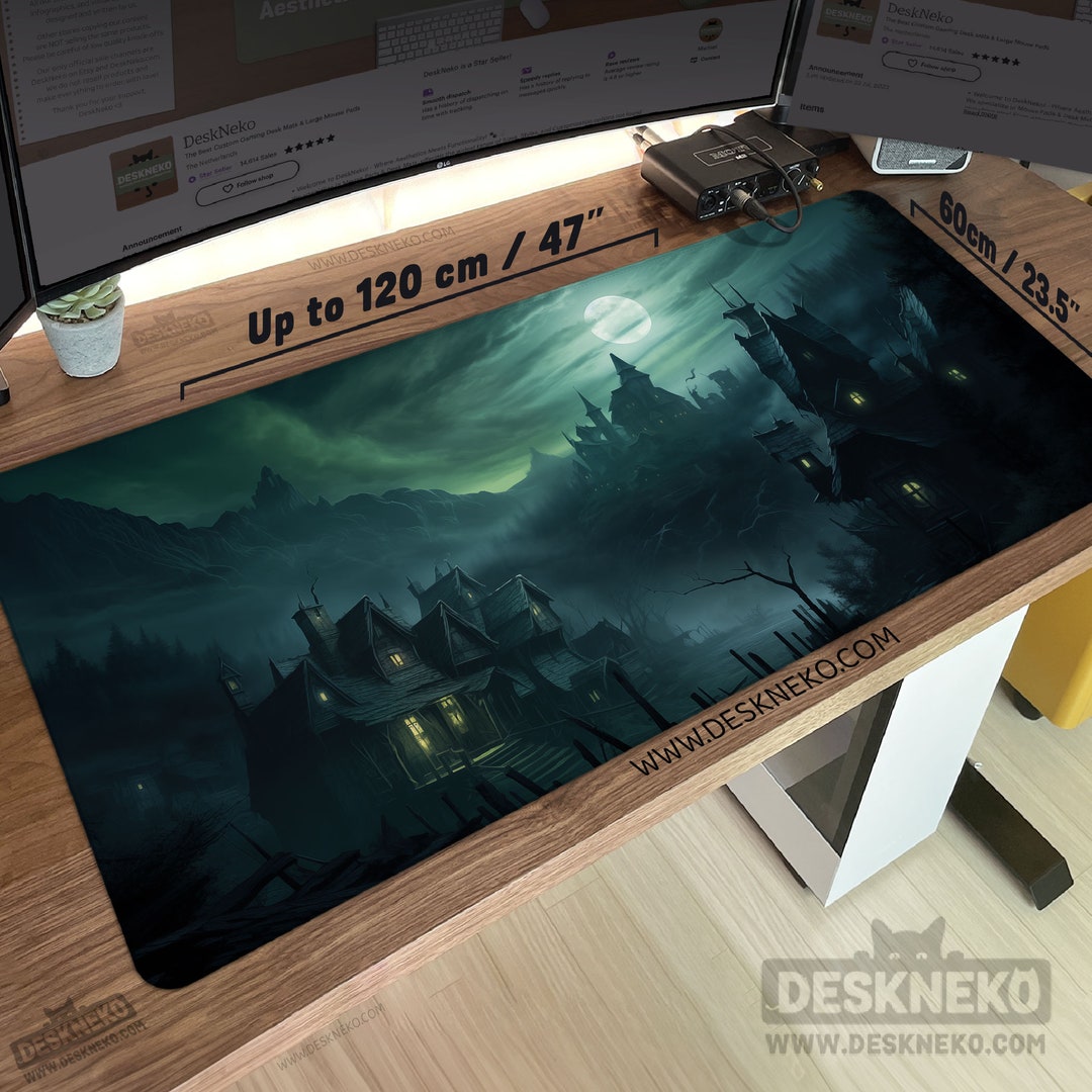 Haunted Village Desk Mat: Green Mouse Pad Xl, Extended Deskmat Xxl ...
