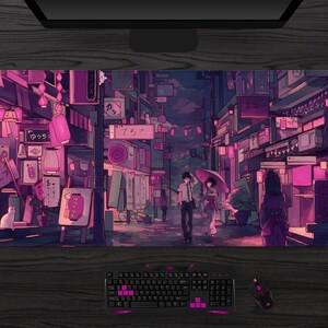 Tokyo Street Desk Mat, Japanese Mousepad, Purple Anime Desk Pad Xl ...