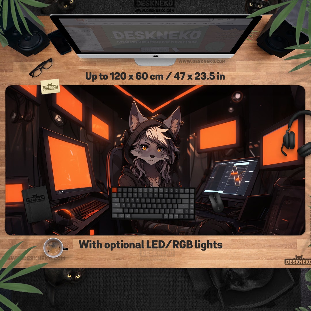 Furry Girl Desk Mat: Gaming Mouse Pad Led, Anime Wolf Fox Cat Deskmat ...