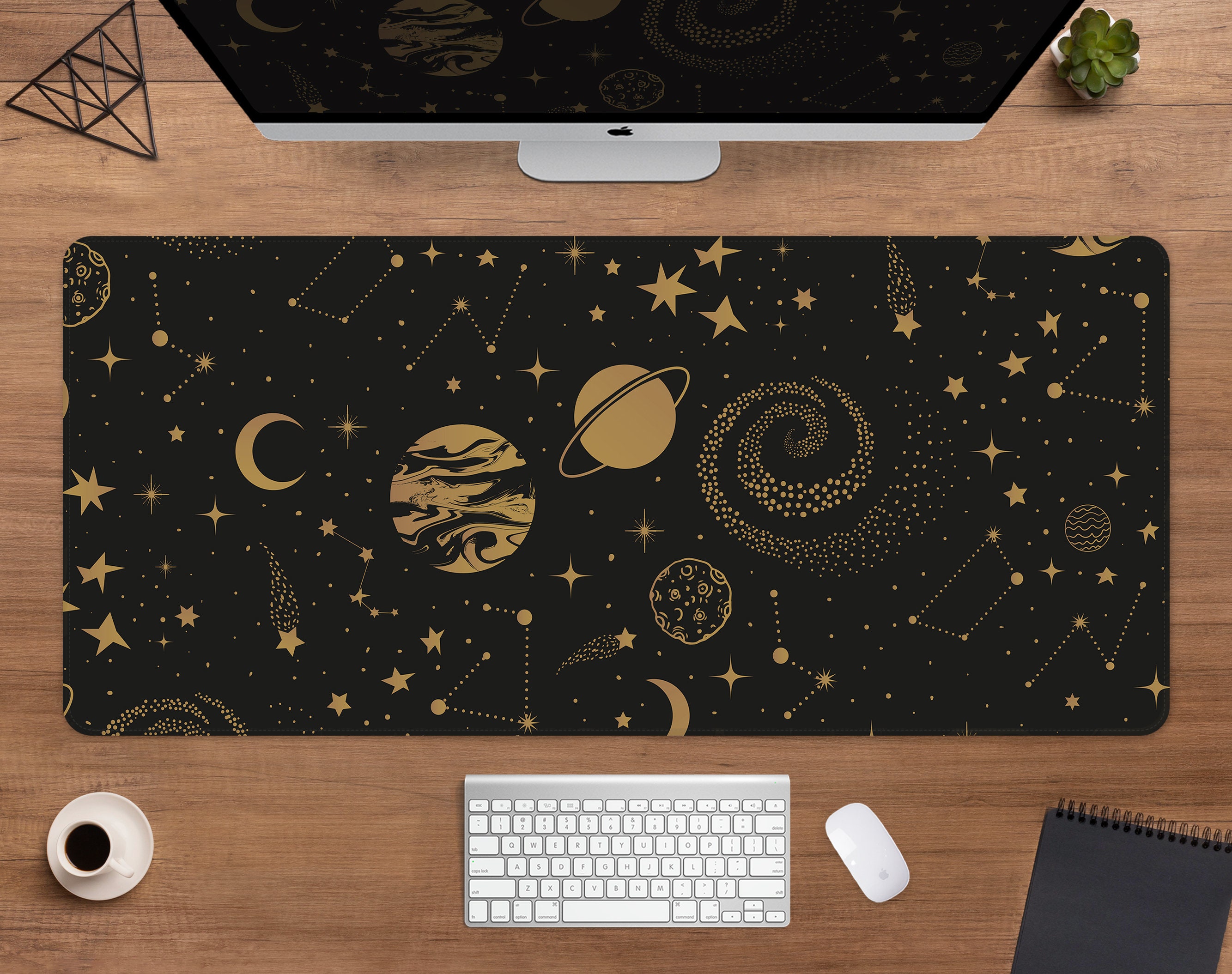 Celestial Desk Mat Black Gold Mousepad Moon Phases, Constellation Star ...