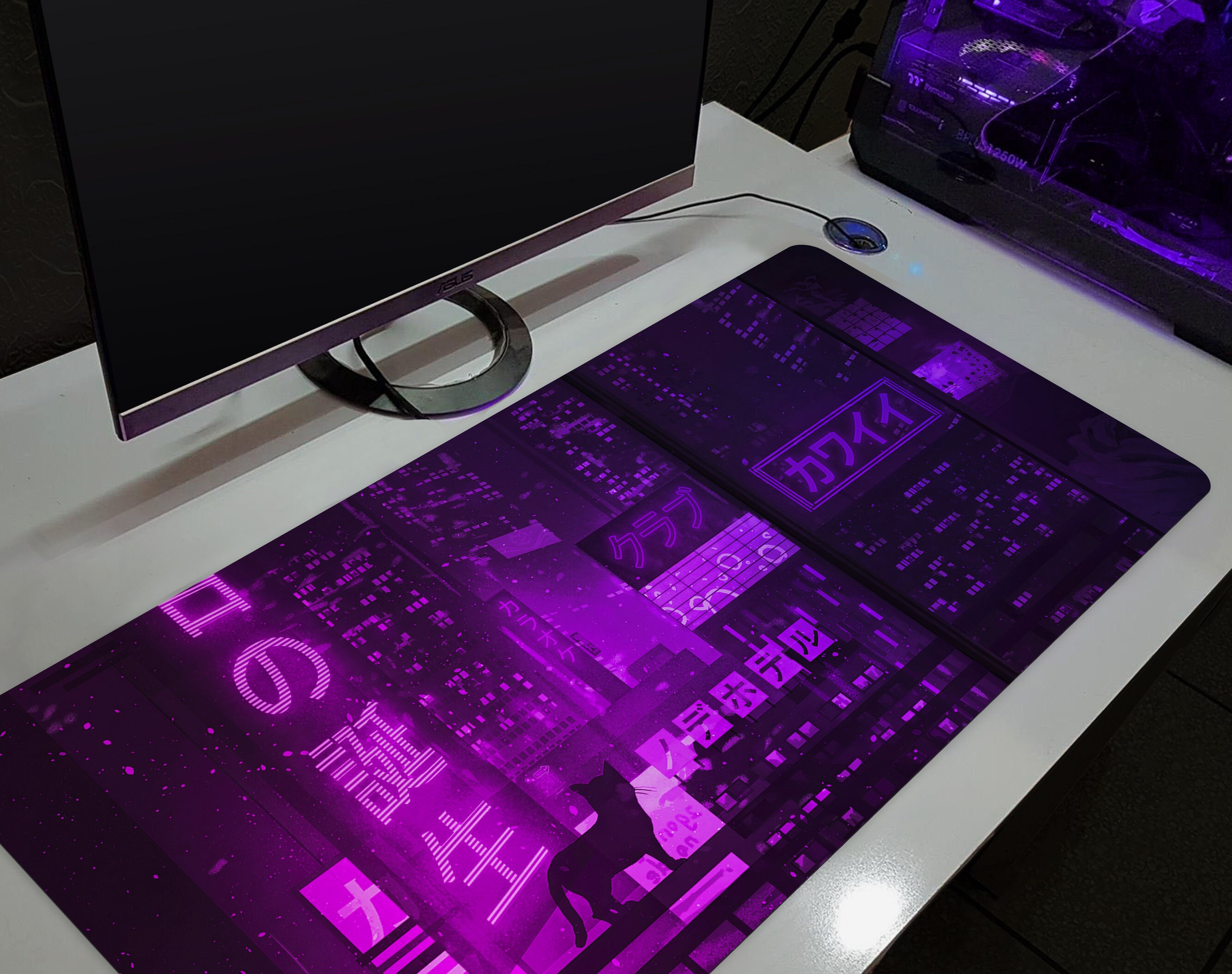 Neon Tokyo Desk Mat, City Skyline Mousepad, Purple Japanese Anime ...