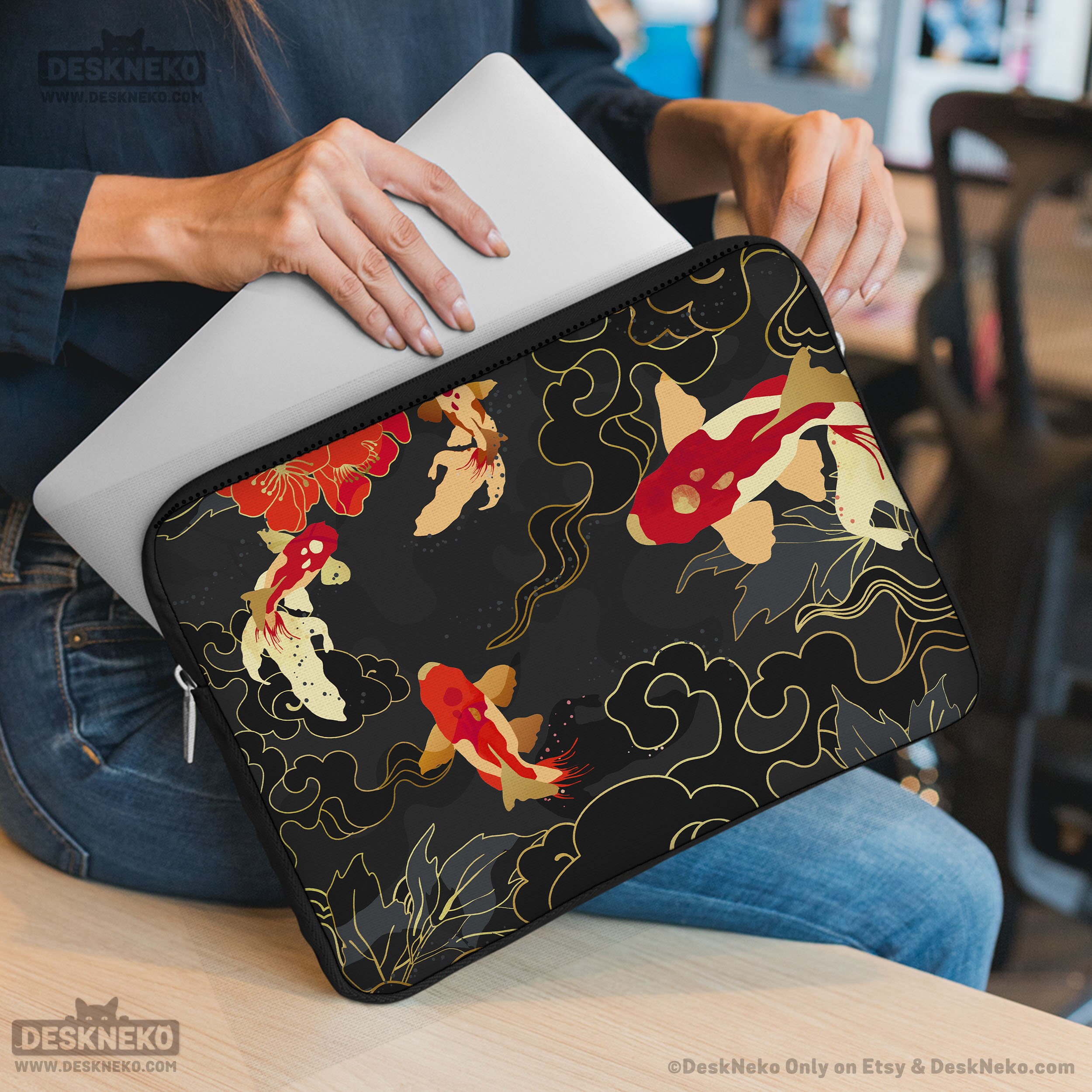 Koi Fish Laptop Bag, Japanese Notebook Sleeve for Men, Abstract Art ...