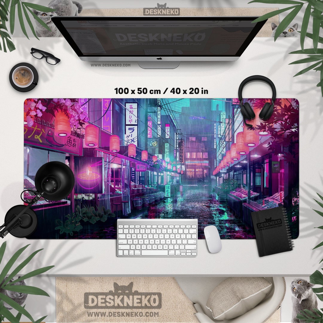 Anime Desk Mat Large, Cyberpunk Mouse Pad, Japanese Vaporwave Aesthetic ...