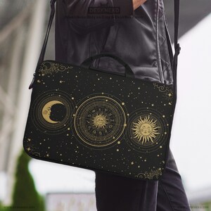 Celestial Laptop Sleeve, Witchy Computer Bag, Black Gold Lunar Moon Art ...