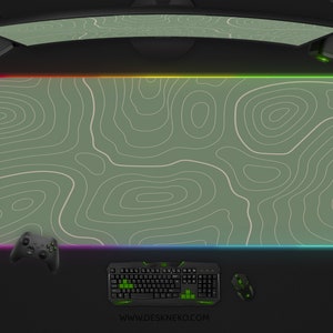 Green Topographic Desk Mat, Large Mouse Pad, Topo Map Contour Lines ...