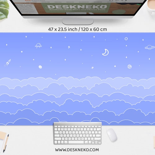 Blue Desk Mat Kawaii Cute Mouse Pad Aesthetic Light Blue - Etsy