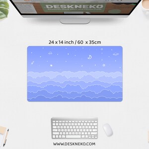 Blue Desk Mat Kawaii, Cute Mouse Pad Aesthetic, Light Blue Pastel Cloud ...