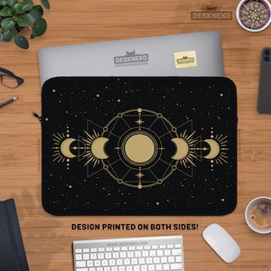Moon Phases Laptop Sleeve, Black Gold Computer Bag for Women, Witchy ...