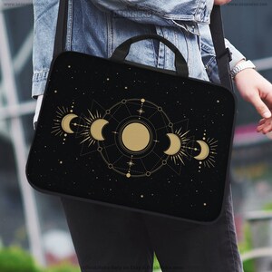 Moon Phases Laptop Sleeve, Black Gold Computer Bag for Women, Witchy ...