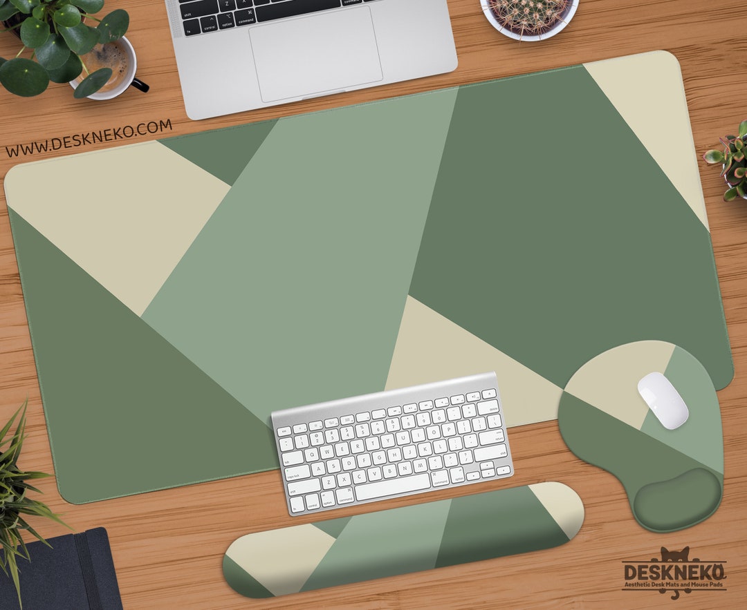 Geometric Desk Mat Green, Minimalist Mousepad Large, Khaki Sage Beige ...